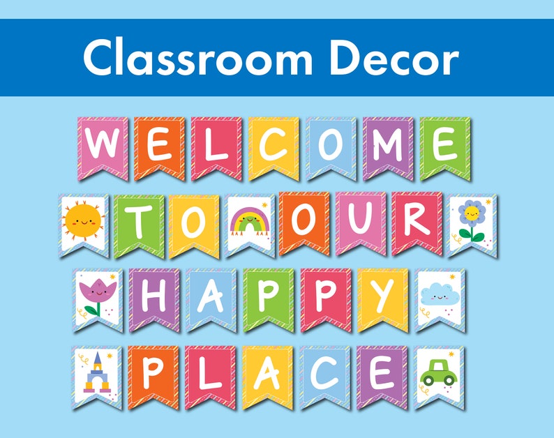 Welcome to Our Happy Place Banner - Preschool Classroom Decor - Welcome ...