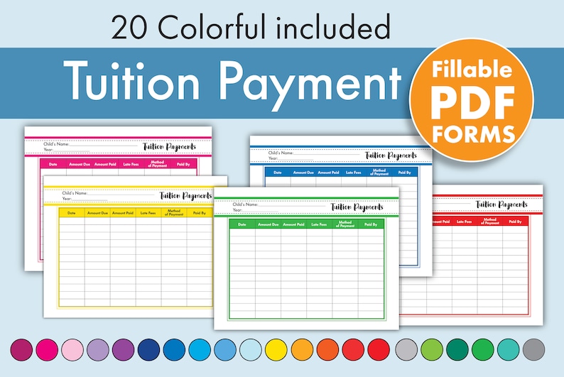 Tuition Payment Fillable. 20 Colorful Included. Fillable PDF - Etsy