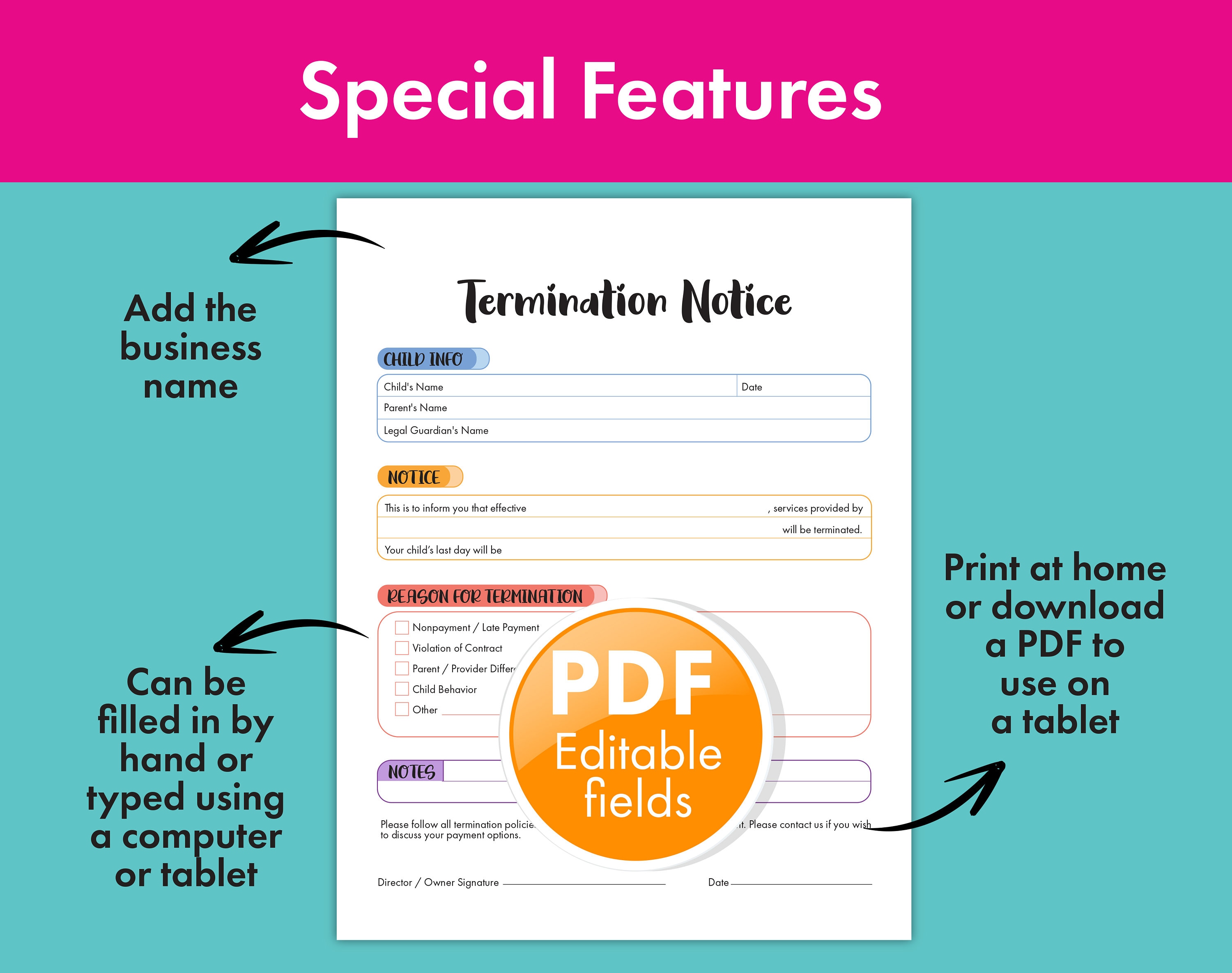 Daycare Termination Notice - Termination Letter for Parents - Childcare ...