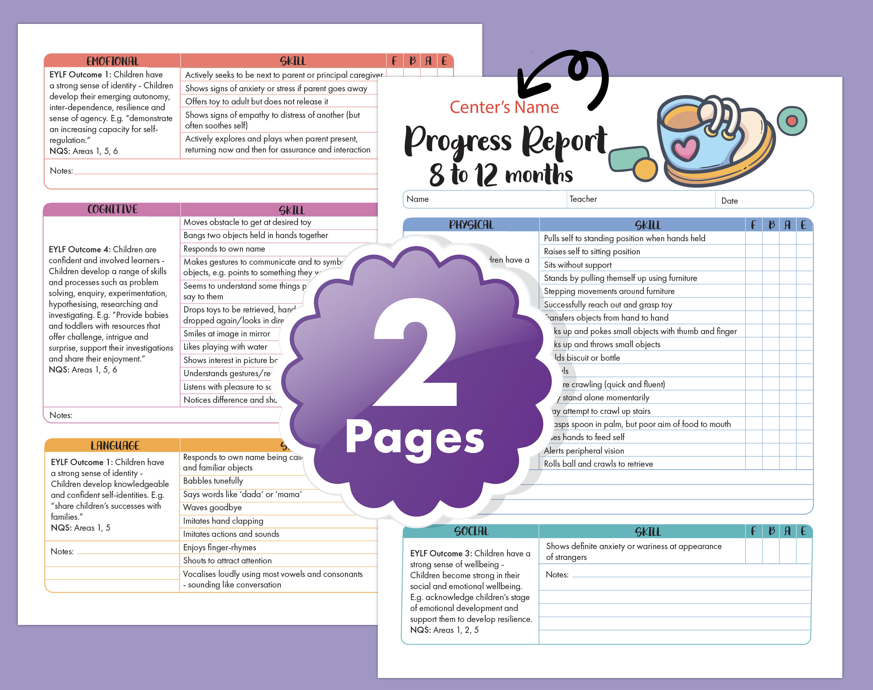 8 to 12 Months Progress Report Developmental Milestones and Fillable ...