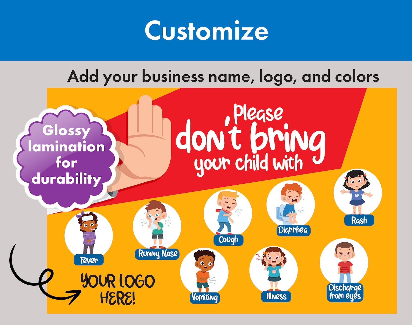 Personalized Sick Policy Poster for Daycare, Childcare, Preschool ...