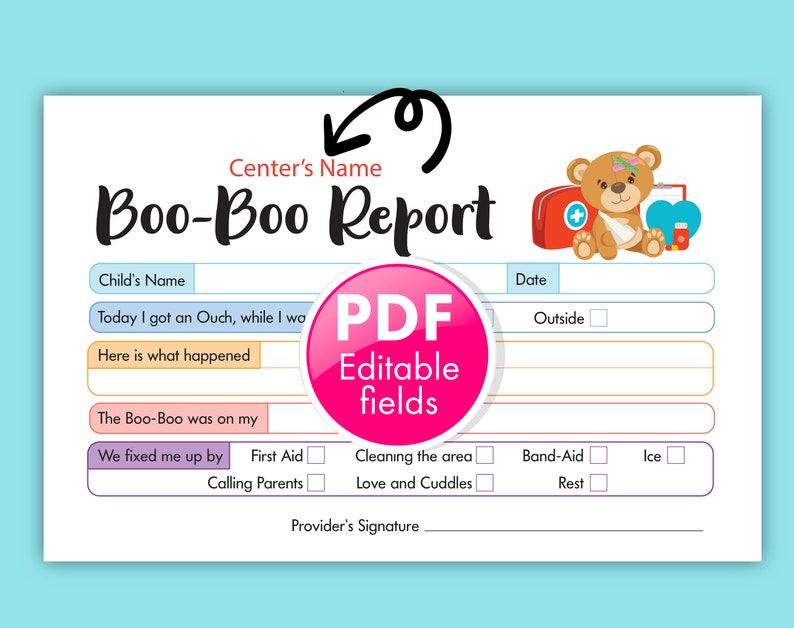 Daycare Boo Boo Report Form - Incident Report Form - Ouch Report Form ...