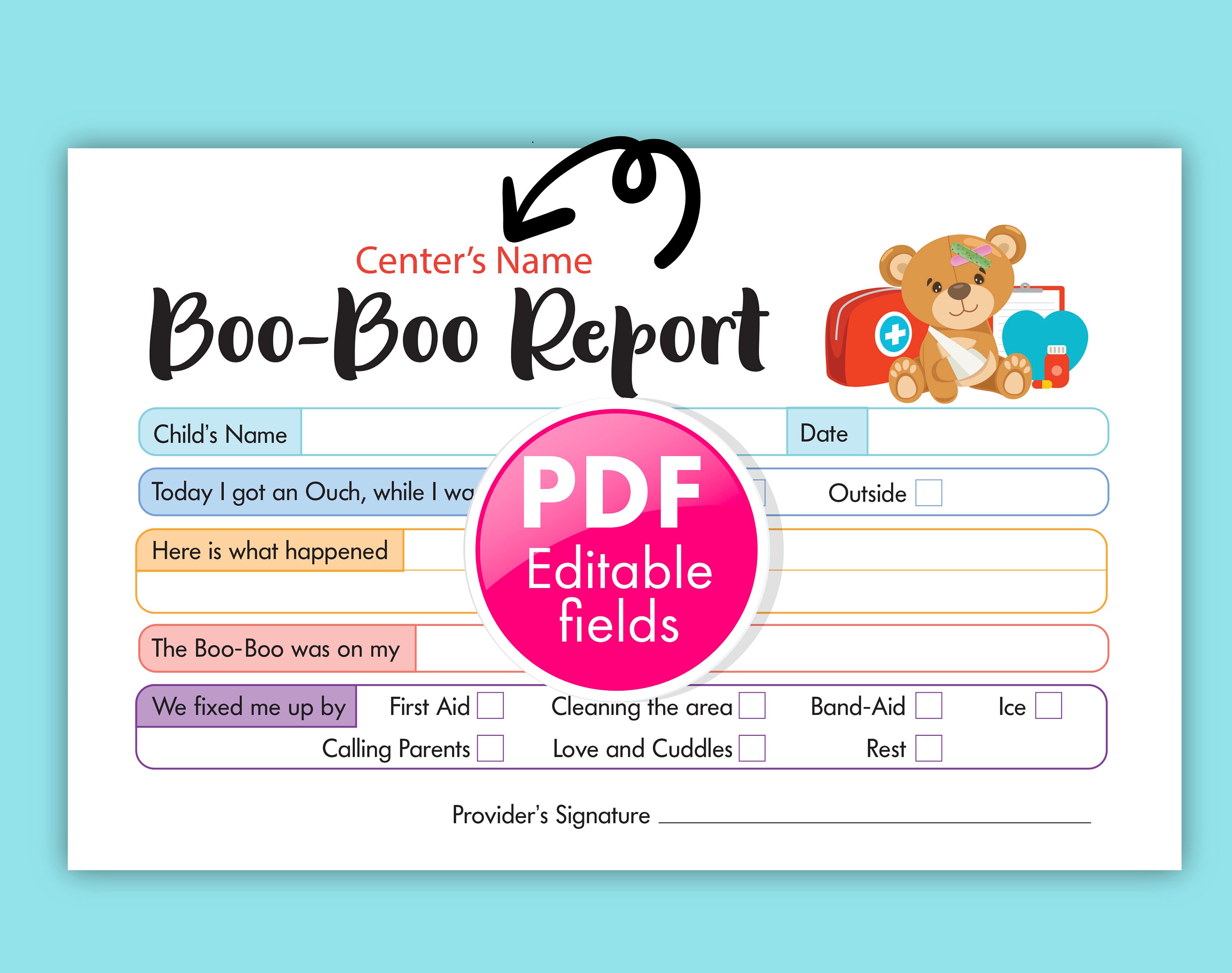 Daycare Boo Boo Report Form - Incident Report Form - Ouch Report Form ...