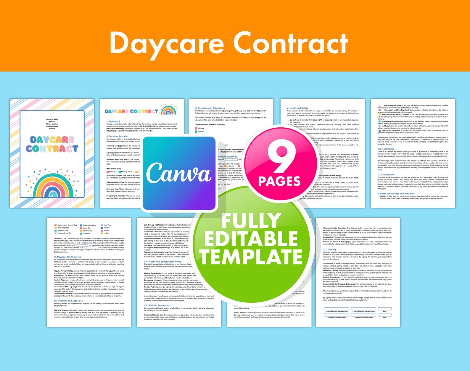 Daycare Contract Template - Ideal for Preschools, Childcare Businesses ...