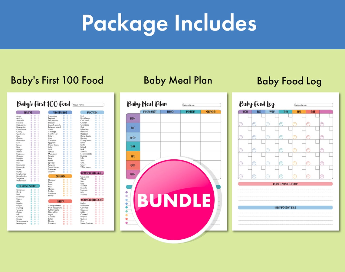 Baby Food Tracker Printable BUNDLE - Meal Planner, Food Diary, Daily ...