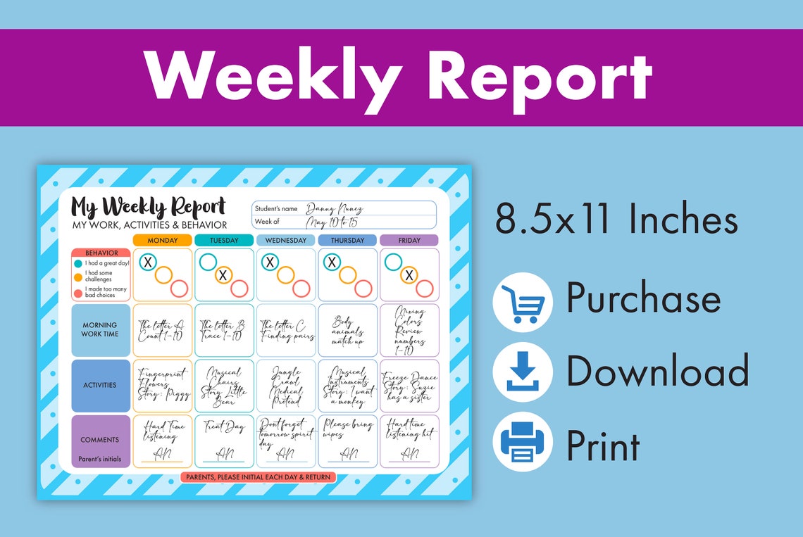 Daycare Behavior Chart: Printable Preschool Weekly Report ...