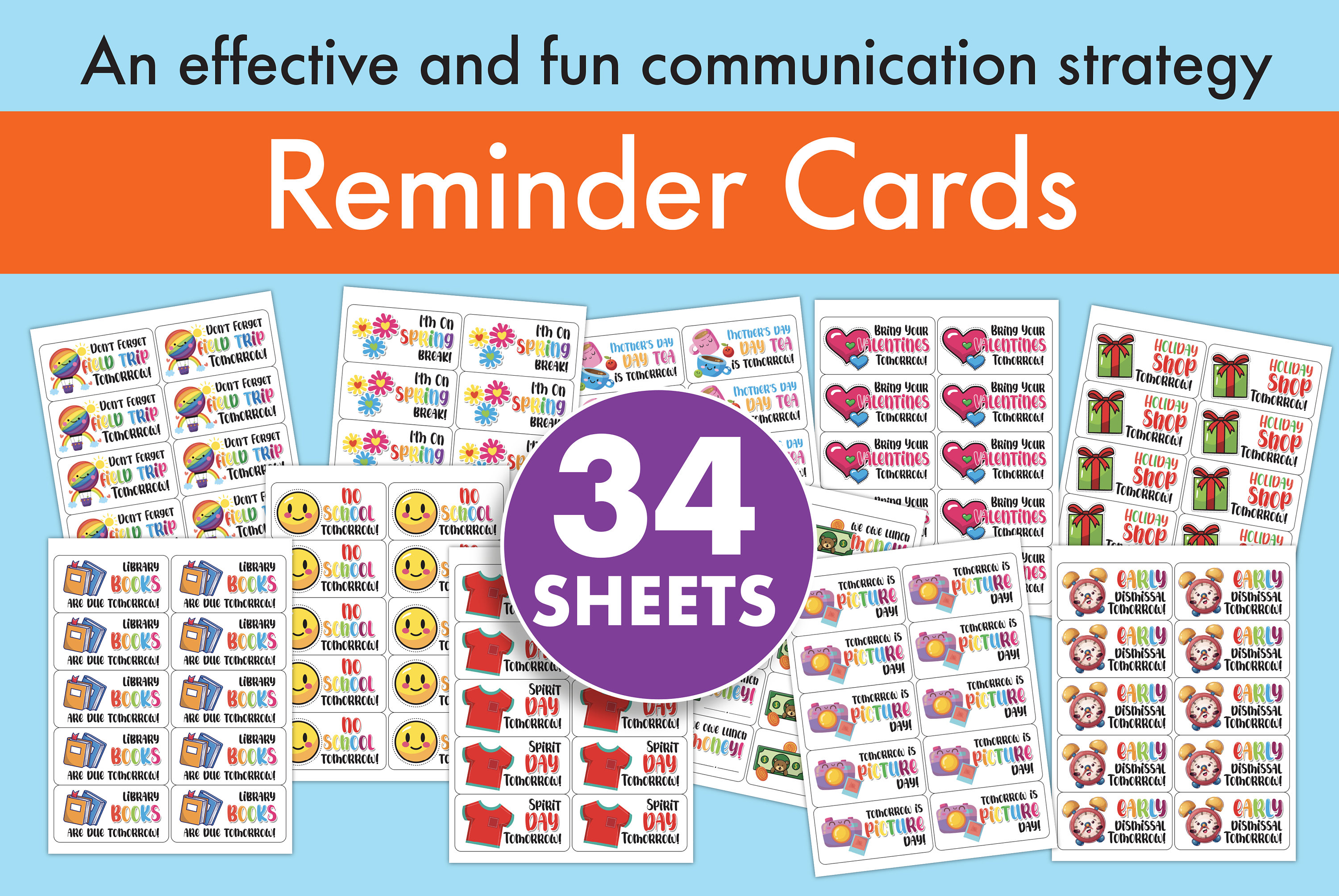 Colorful Reminder Cards, Daycare, Preschool, Childcare, Kids, Child ...