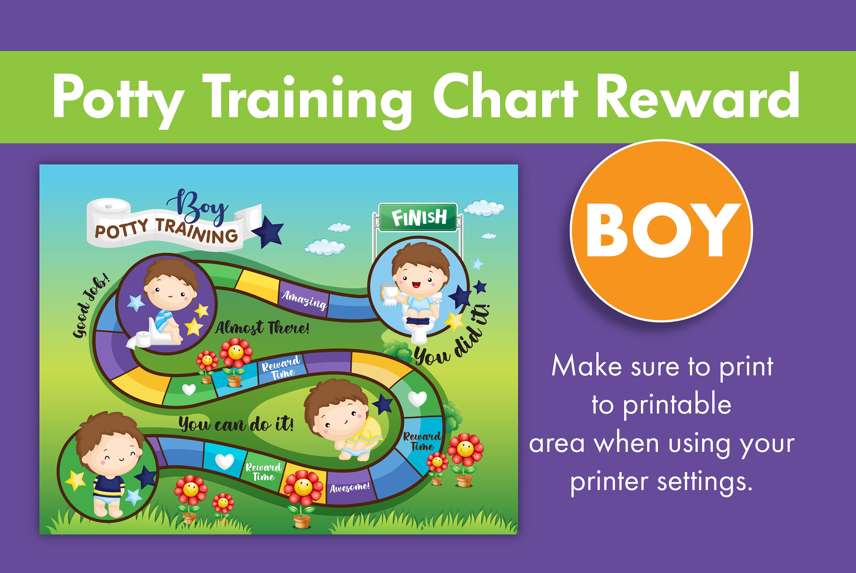Cute Potty Training Chart Reward for Boy, Bathroom Sticker Chart ...