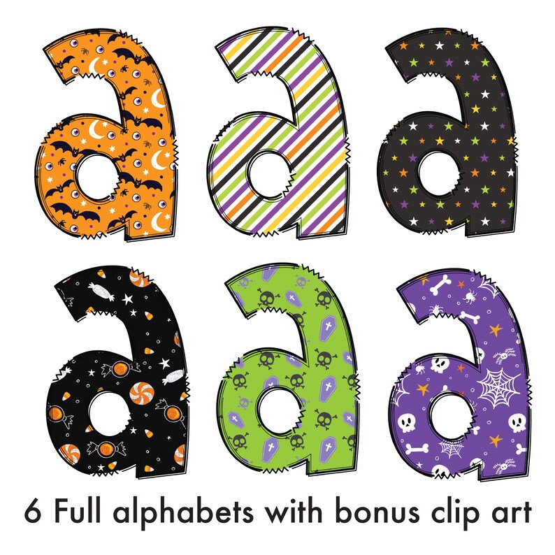 Halloween Doodle Letters, 6 PNG Designs, Instant Download, Digital ...
