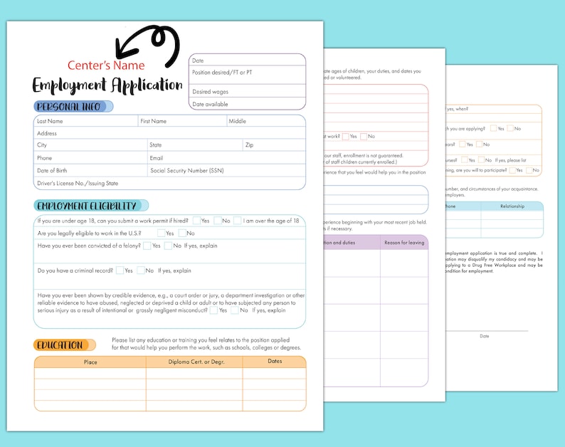 Employee Application Form for Daycare, Preschool, and In-home Child ...