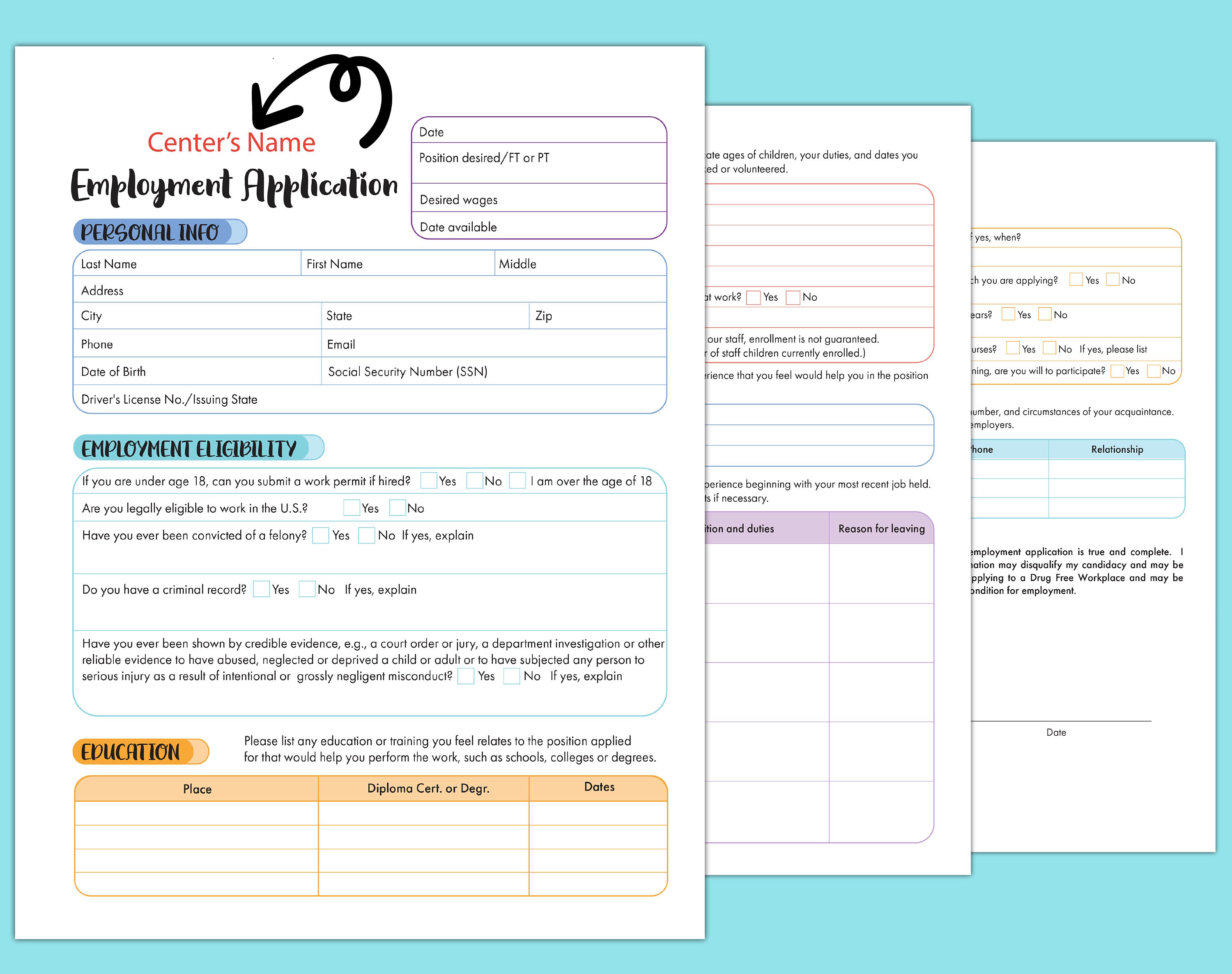 Employee Application Form for Daycare, Preschool, and In-home Child ...