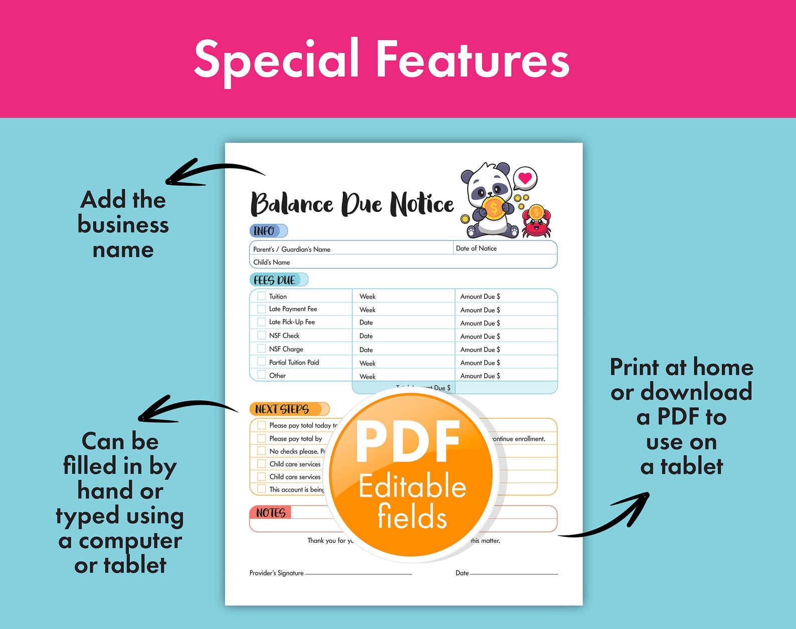 Balance Due Notice: Late Payment & Tuition Statement - Fillable PDF for ...