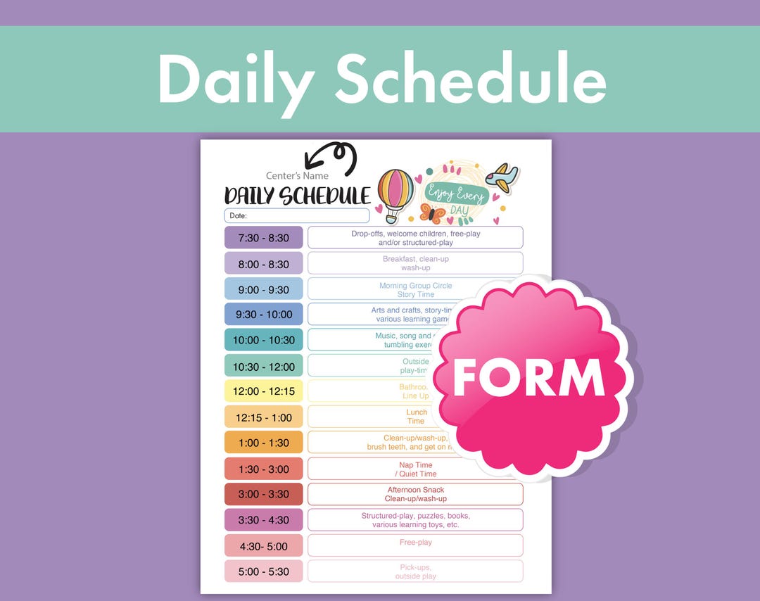Editable Daily Daycare Schedule Template | Colorful Childcare Planner ...