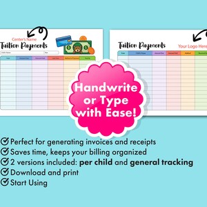 Tuition Payment Tracker | Report Form for Daycare, Childcare, Preschool ...