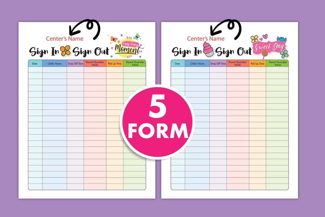 Colorful Sign in and Out Forms, Inspirational Themes, Daycare ...