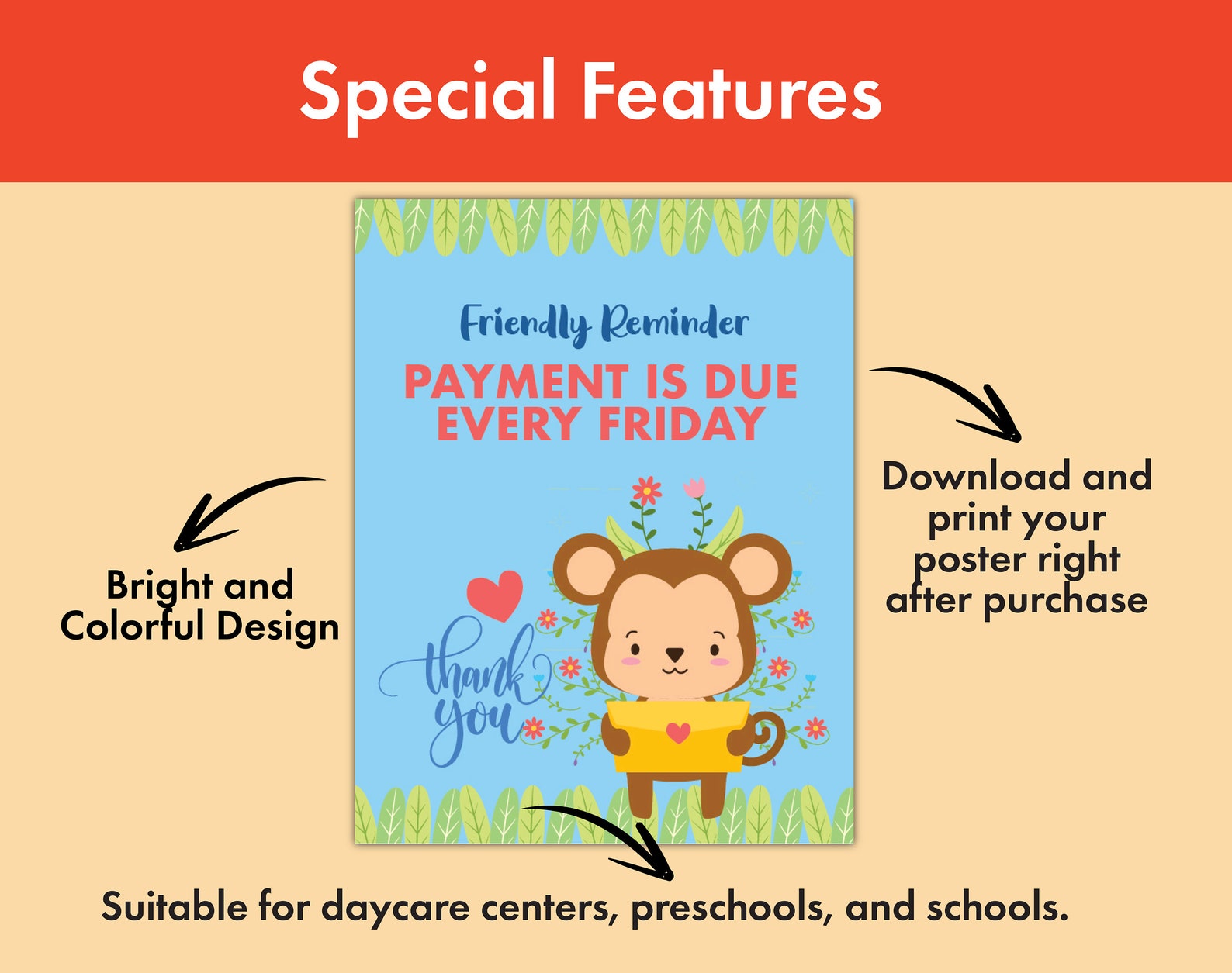 Payment Due Sign Poster for Childcare | Daycare Payment Reminder ...