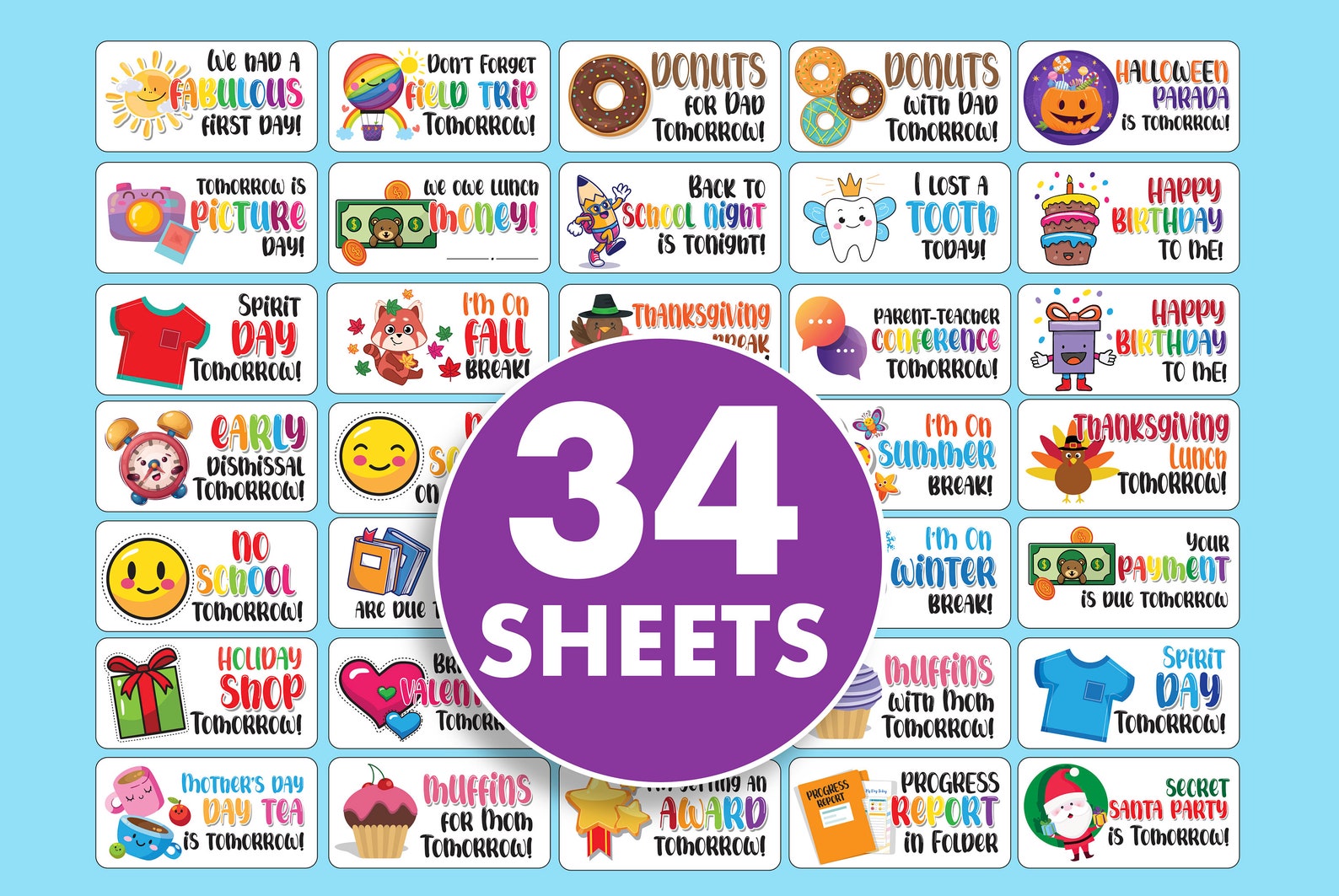 Bright Reminder Cards for Childcare, Daycare & Preschool | 34 Printable ...