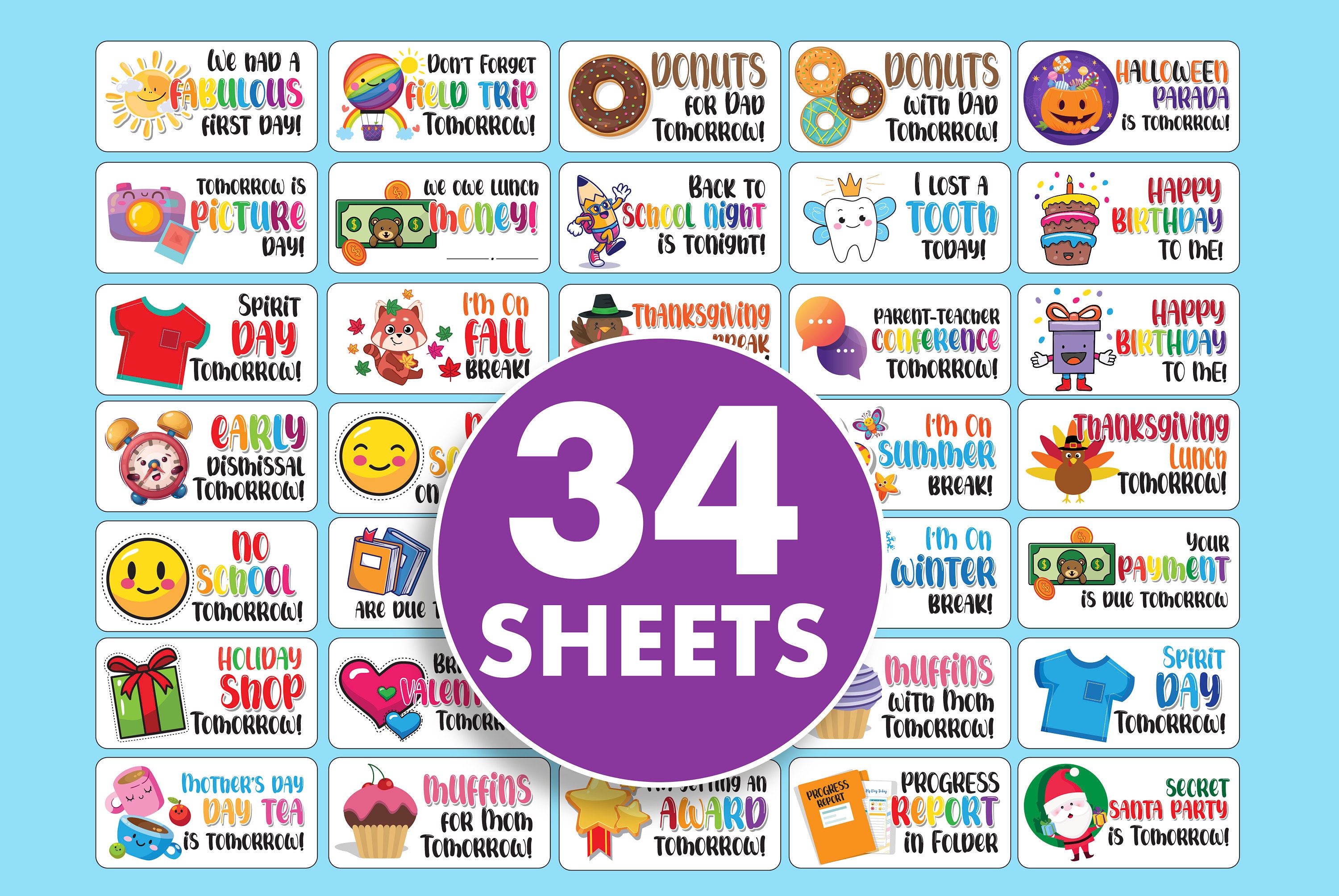 Colorful Reminder Cards, Daycare, Preschool, Childcare, Kids, Child ...