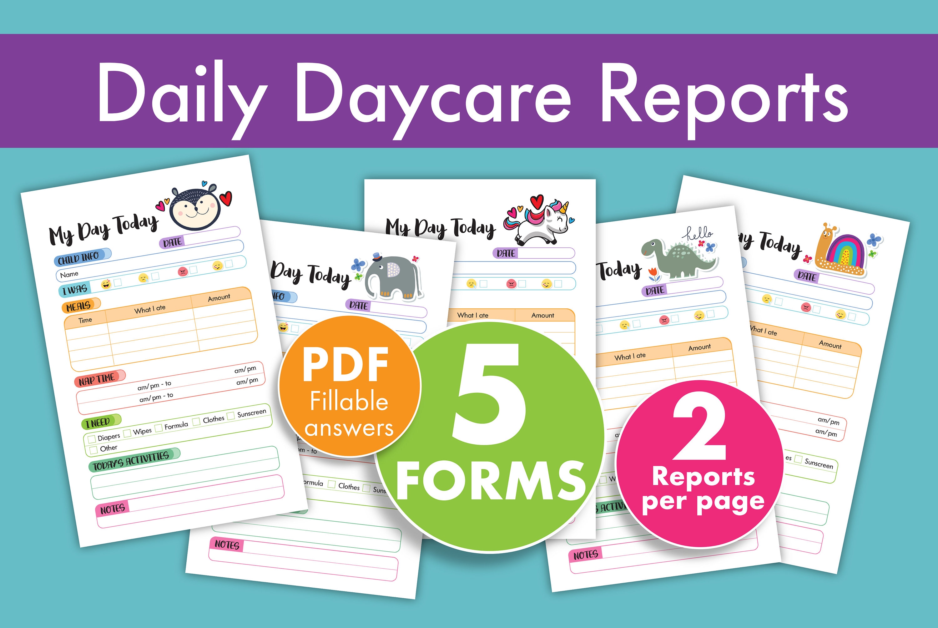 Daily Report Form for Infants, Toddlers, Preschool Childcare, Daycare ...