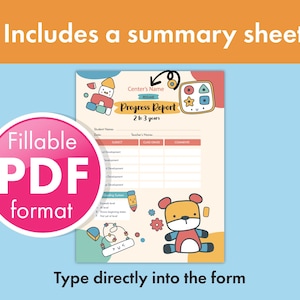 2–3 Year Old Toddler Progress Report | Editable Fillable PDF ...