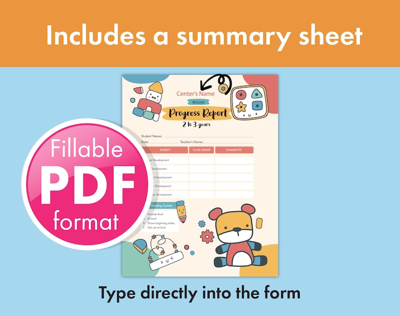 2–3 Year Old Toddler Progress Report | Editable Fillable PDF ...