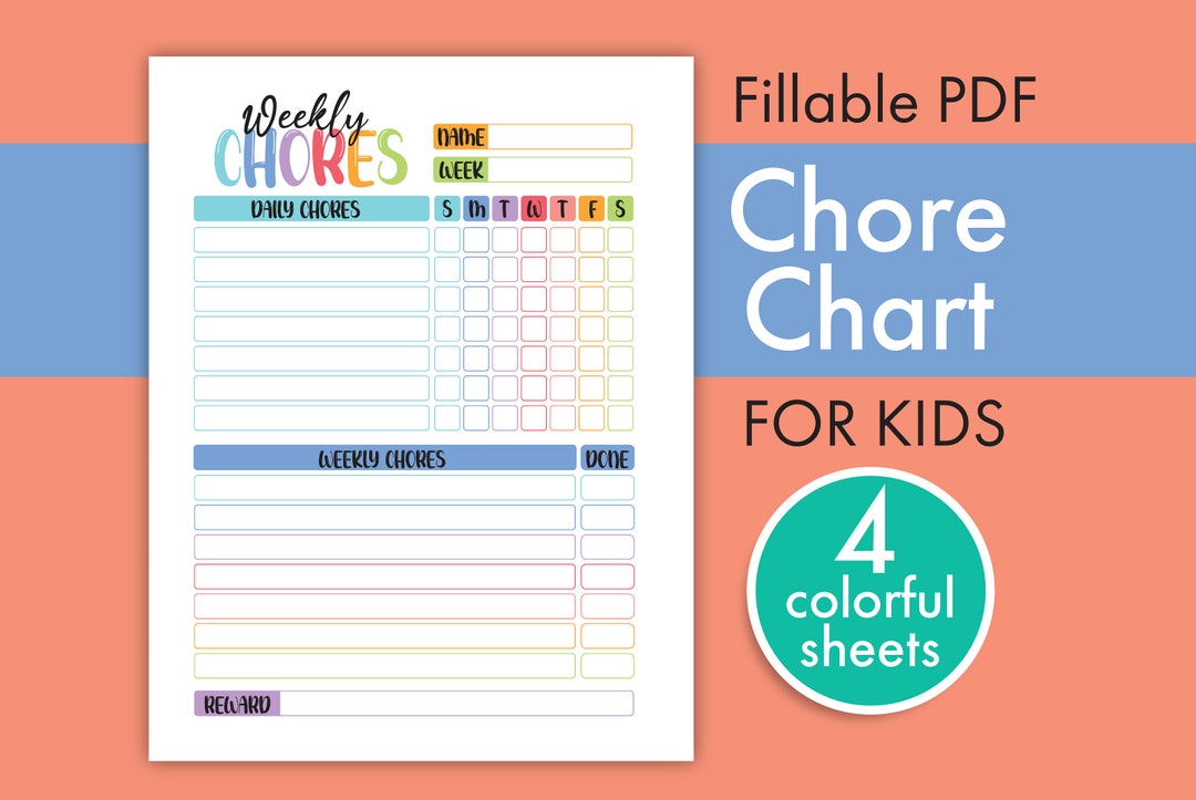 Chore Chart for Kids, Daily Weekly Routine Reward, to Do List Child ...