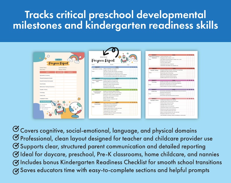 Preschool Progress Report & Kindergarten Readiness Checklist | Editable ...
