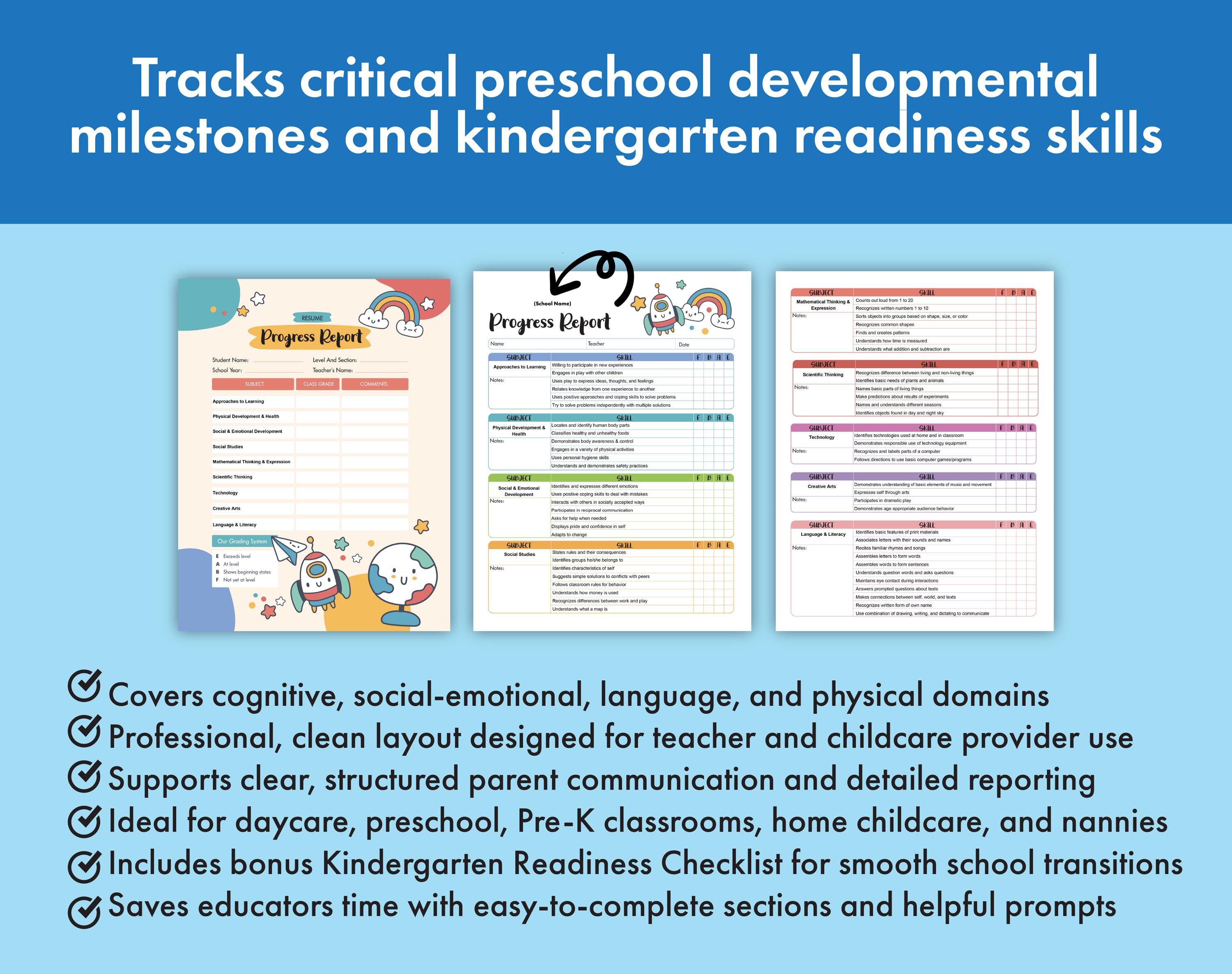 Preschool Progress Report & Kindergarten Readiness Checklist | Editable ...