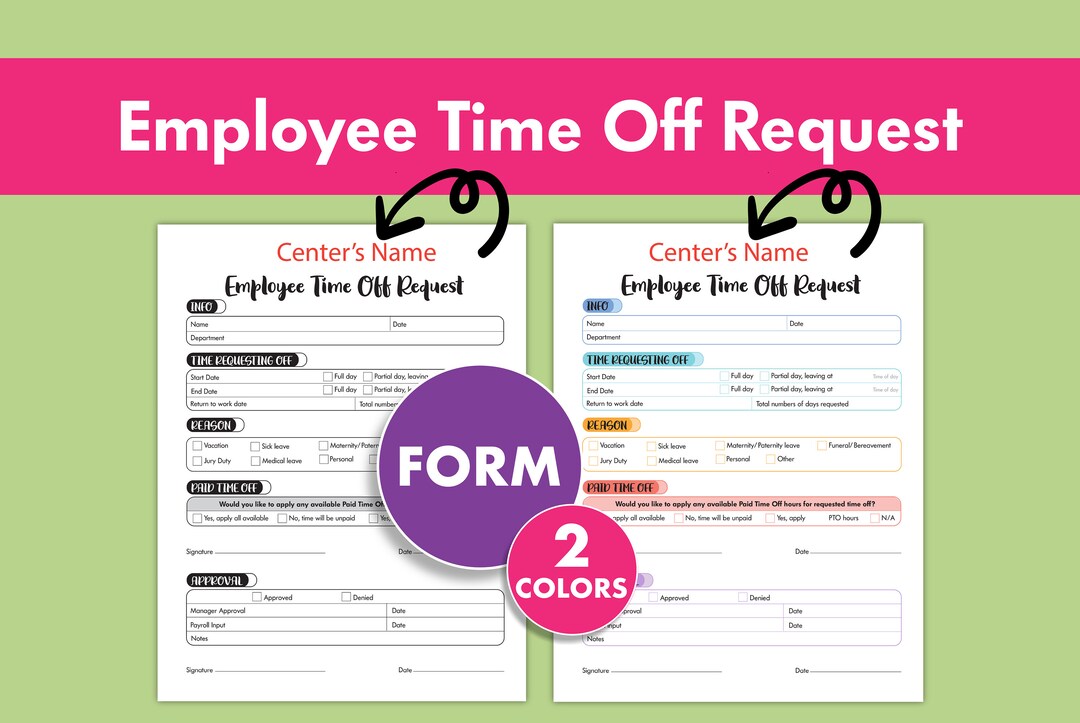 Employee Time off Request Form for Preschool, Daycare, In-home, and ...