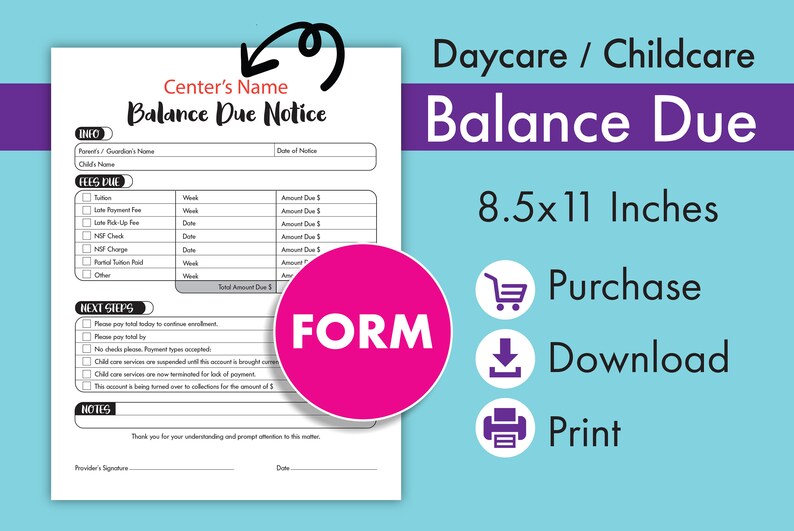 Balance Due Notice: Late Payment & Tuition Statement Fillable PDF for ...