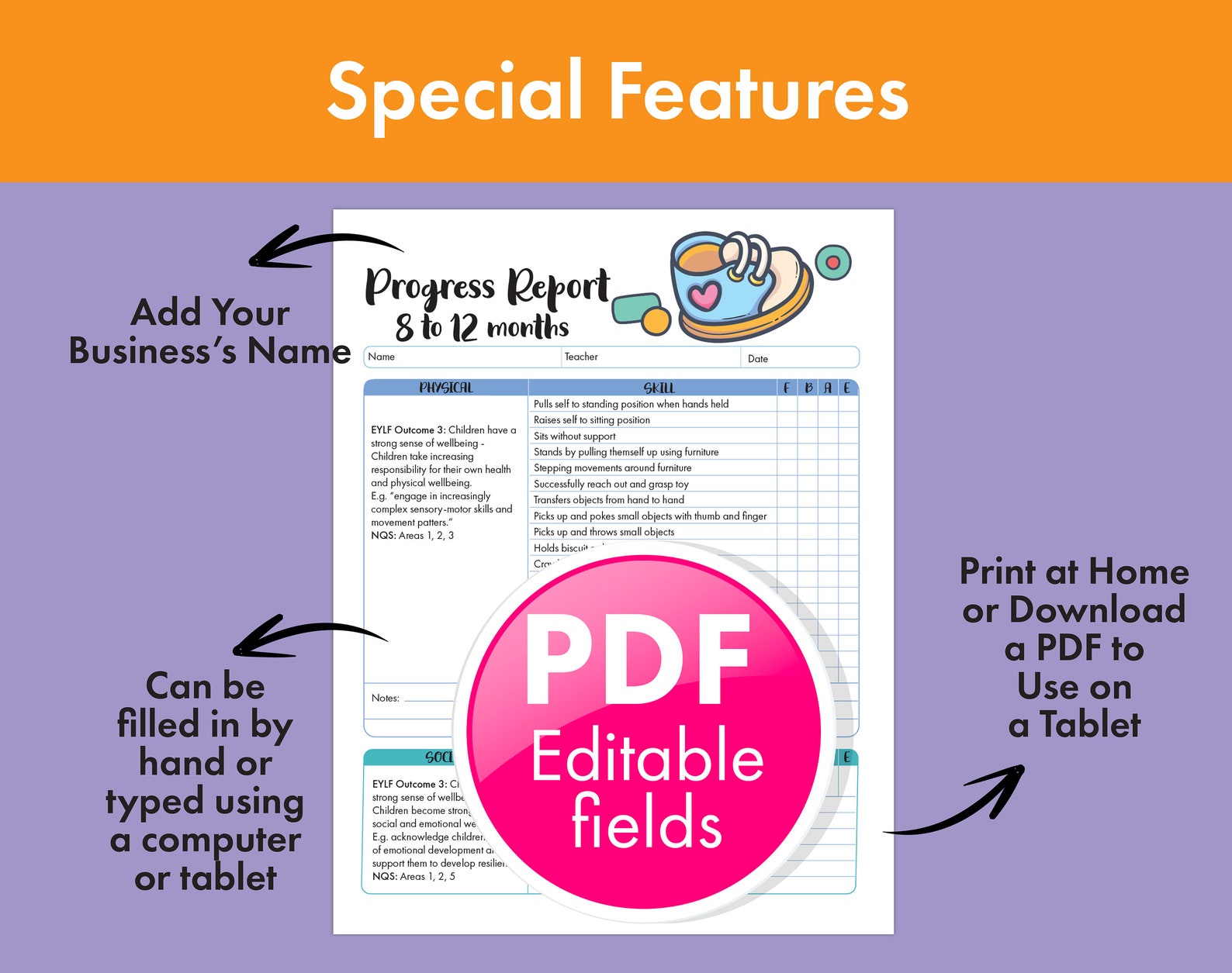 8 to 12 Months Progress Report Developmental Milestones and Fillable ...