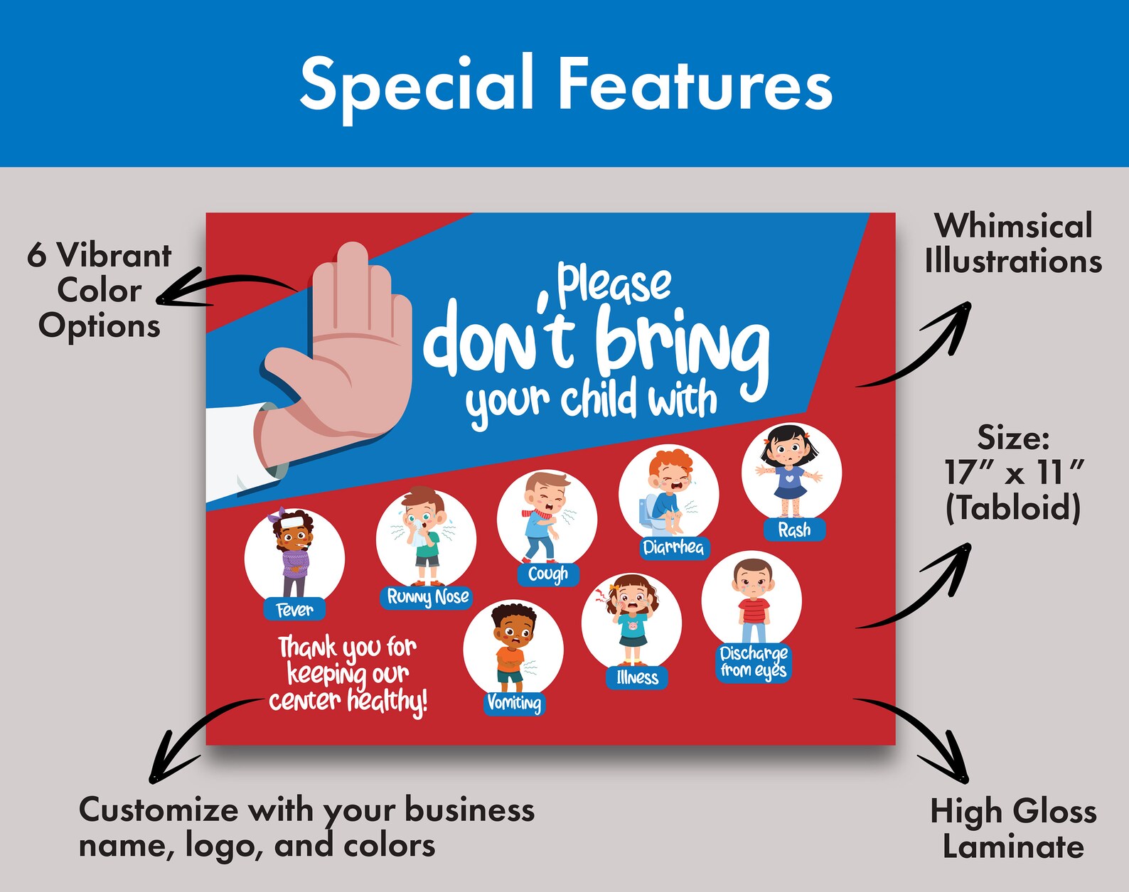 Personalized Sick Policy Poster for Daycare, Childcare, Preschool ...