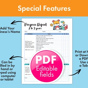 2-3 Year Old Progress Report - Fillable PDF Form for Childcare, Daycare ...