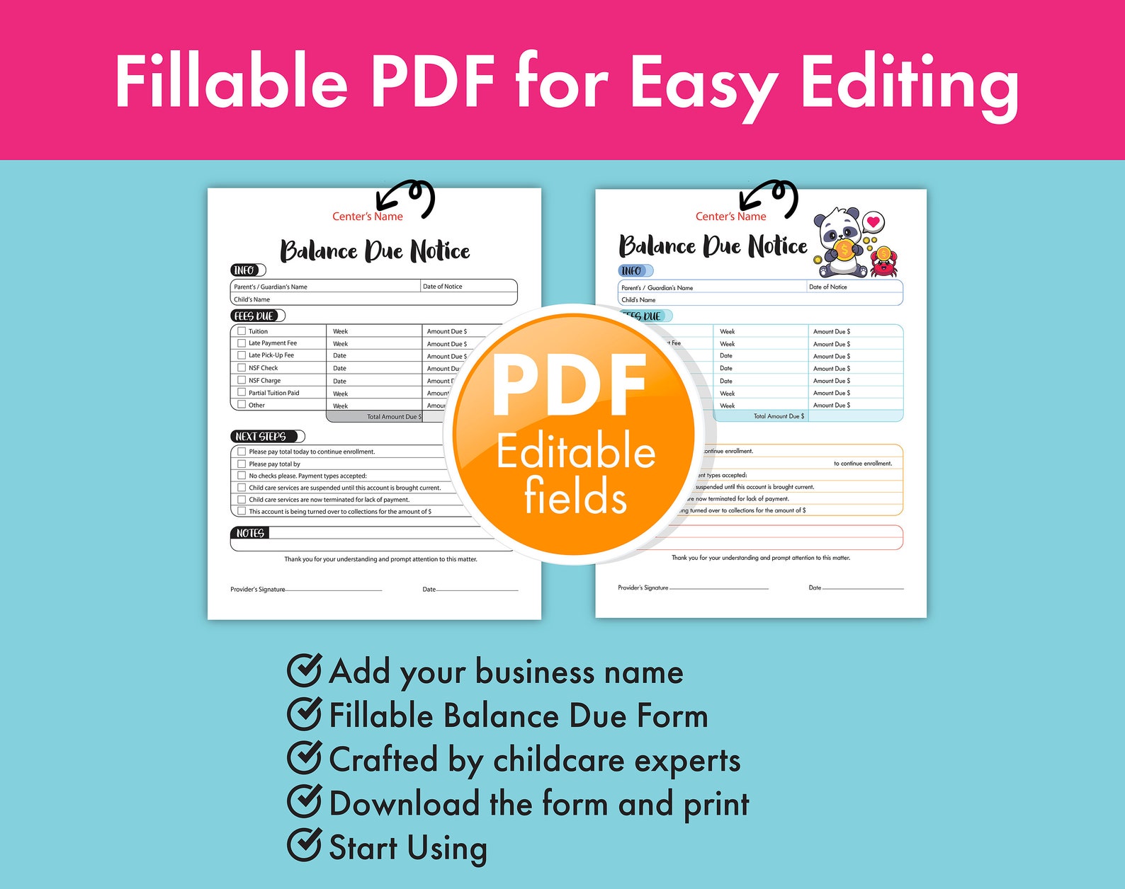 Balance Due Notice: Late Payment & Tuition Statement - Fillable PDF for ...