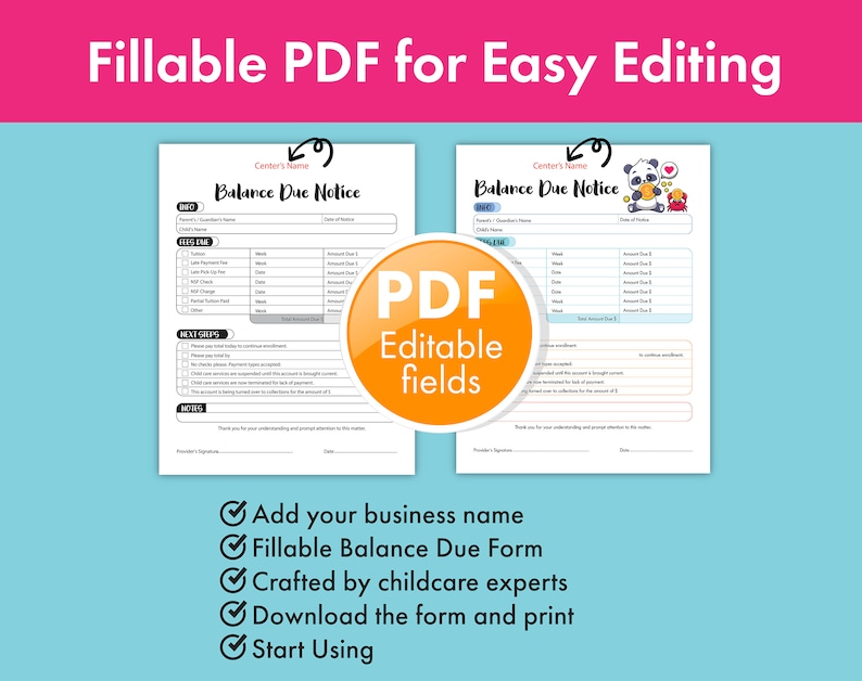 Balance Due Notice: Late Payment & Tuition Statement - Fillable PDF for ...