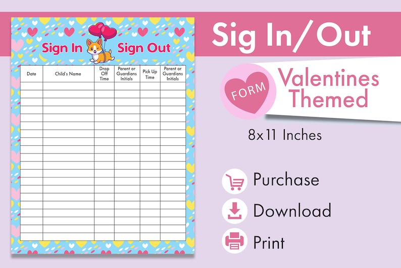 Sign in and Out Form for Daycare, Form, Preschool, Childcare, Home ...