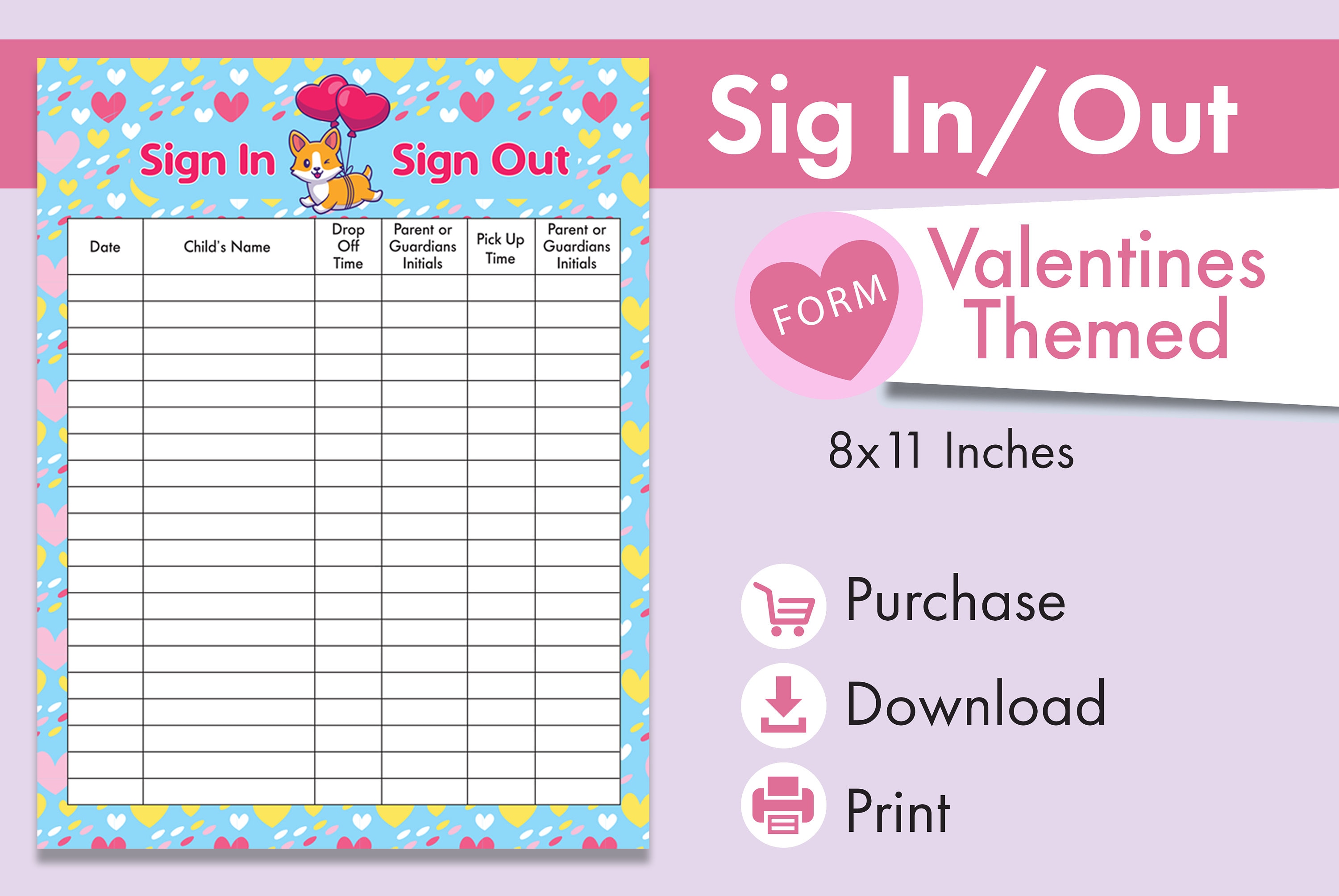 Sign in and Out Form for Daycare, Form, Preschool, Childcare, Home ...