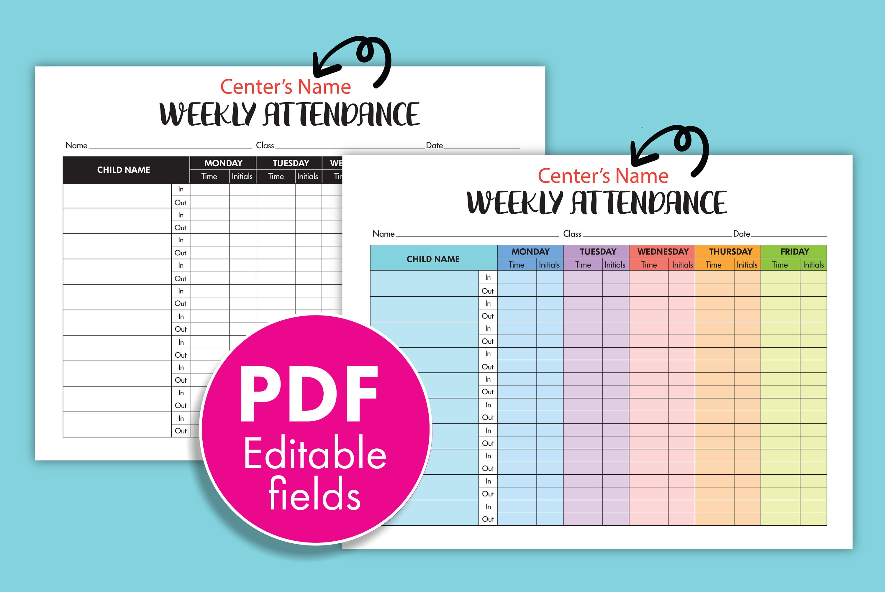 Efficient Weekly Attendance Tracker Form Childcare Daycare - Etsy