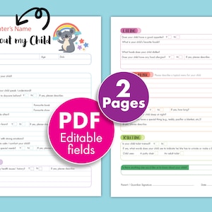 All About My Child Daycare Forms Get to Know My Child All - Etsy