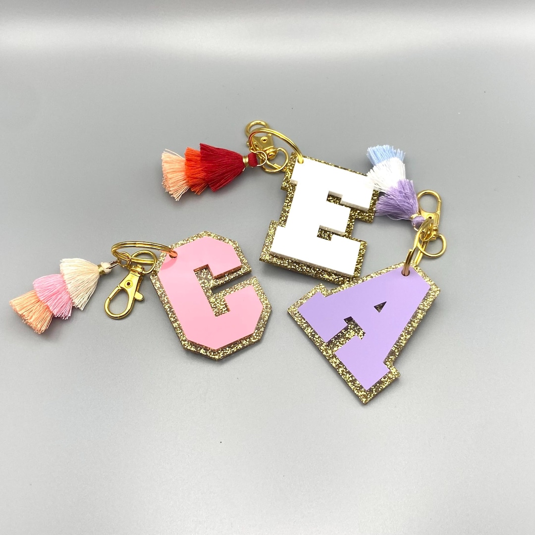 Varsity Letter Pastel Glitter CUSTOM Gift Keychain/bag Clip - Etsy