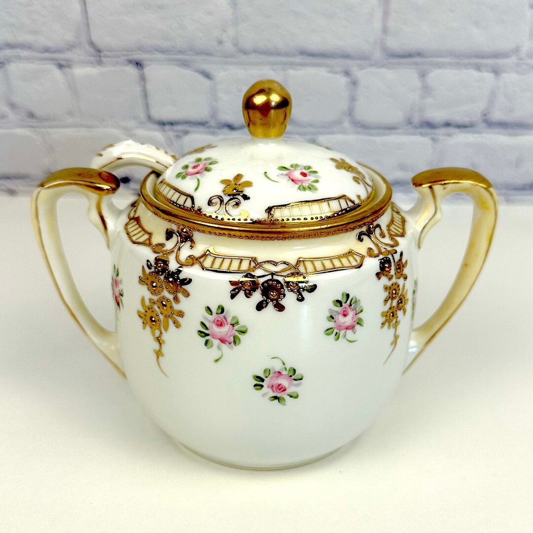 Antique Nippon Moriage Jam Condiment May Jar, 3 Piece Set With Lid and ...