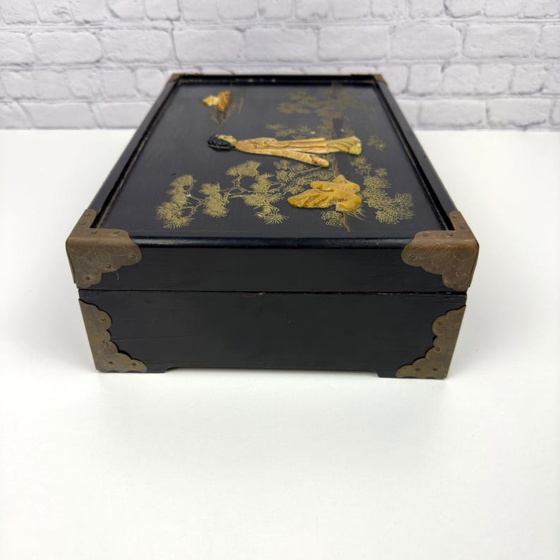 Vintage Asian Style Jewelry Box Sousha Inlaid Stone, Geisha and ...