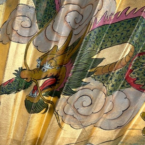 Vintage Gold Gilt Chinese Wall Fan, Hand Painted Dragon Extra Large ...