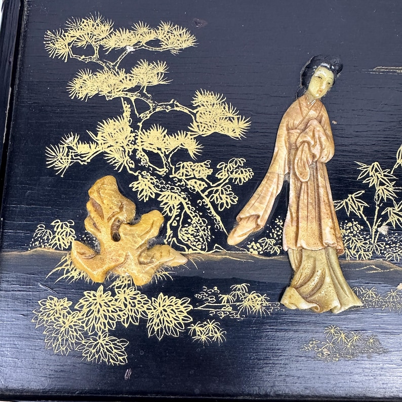 Vintage Asian Style Jewelry Box Sousha Inlaid Stone, Geisha and ...