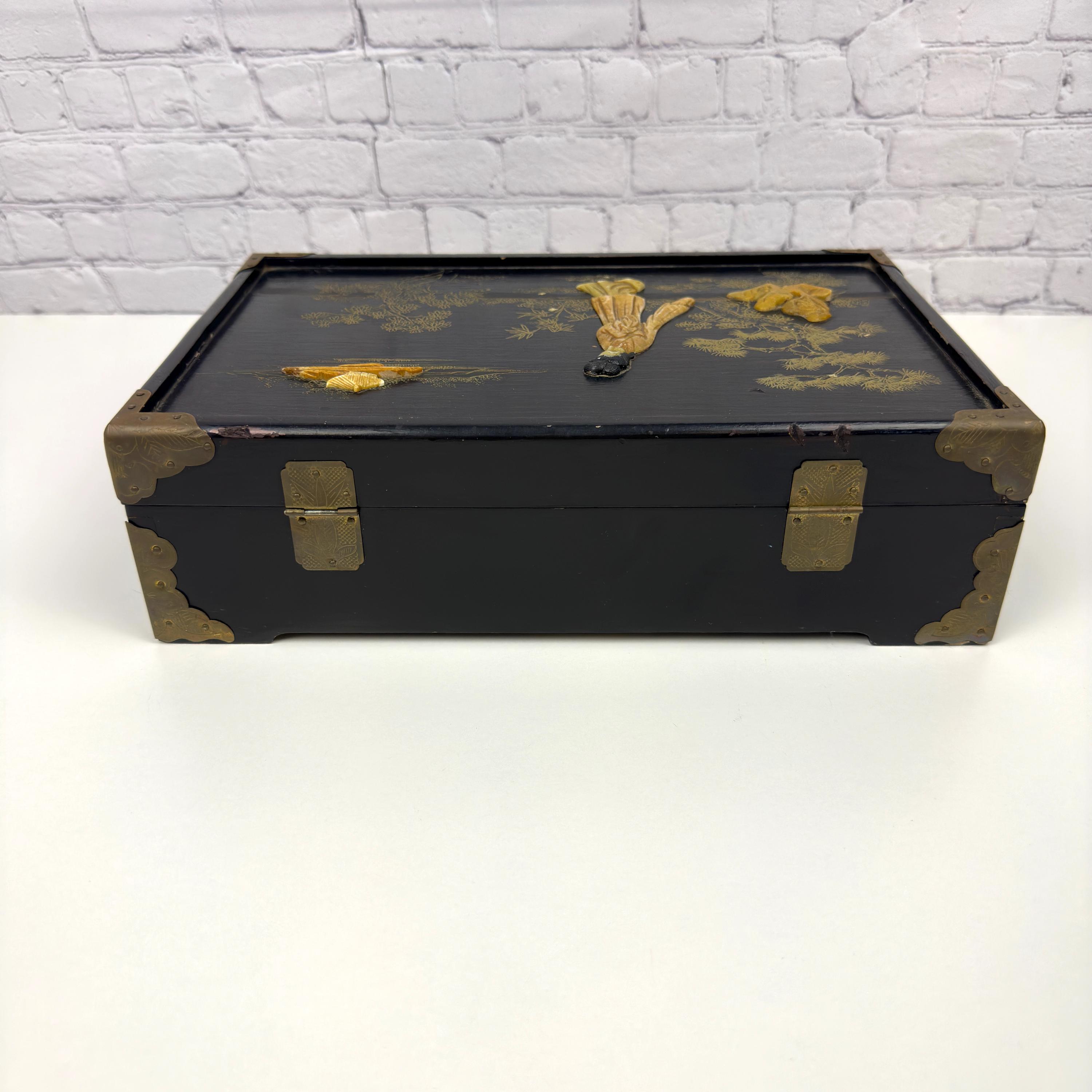 Vintage Asian Style Jewelry Box Sousha Inlaid Stone, Geisha and ...