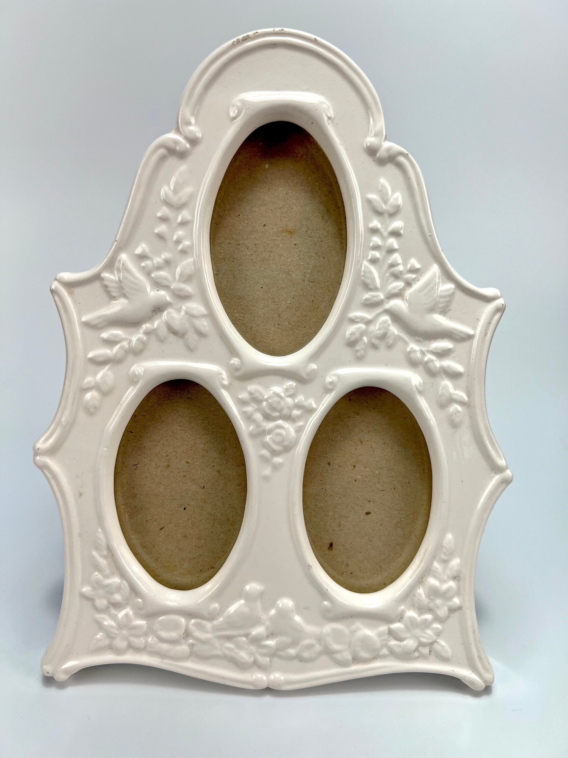 Picture Photo Frame, 2x3 Porcelain Triple Frame, Doves and Floral ...