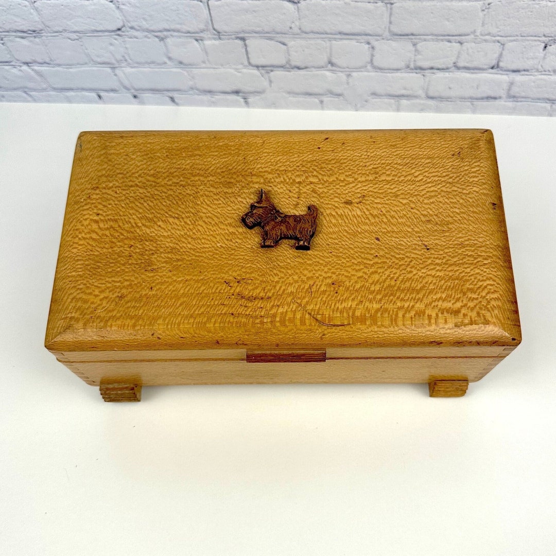Trinket Jewelry Cigar Box, Vintage Wood With Scottie West Highland ...