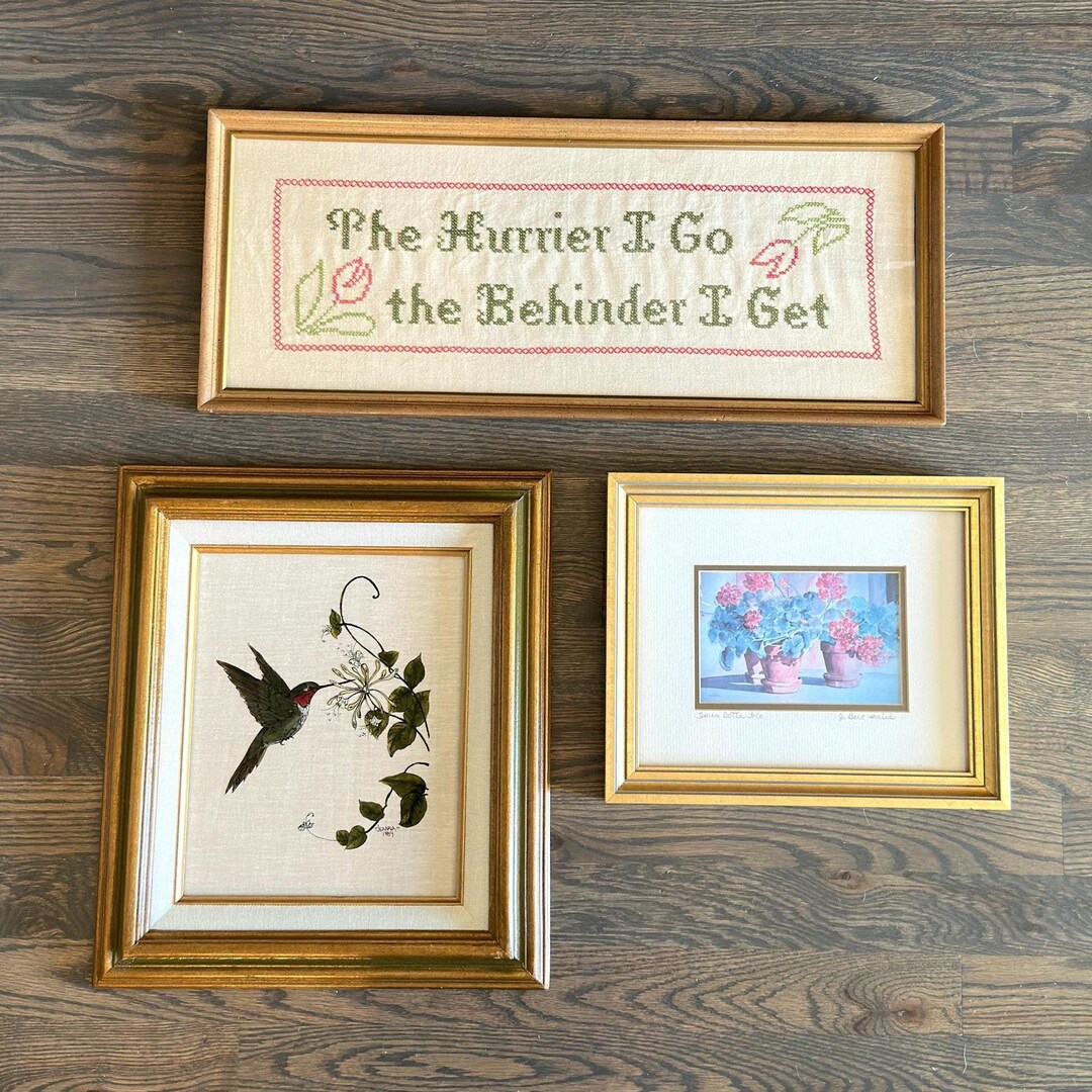 Vintage Curated Framed Gallery Wall Set, Picture Collage, Counted Cross ...