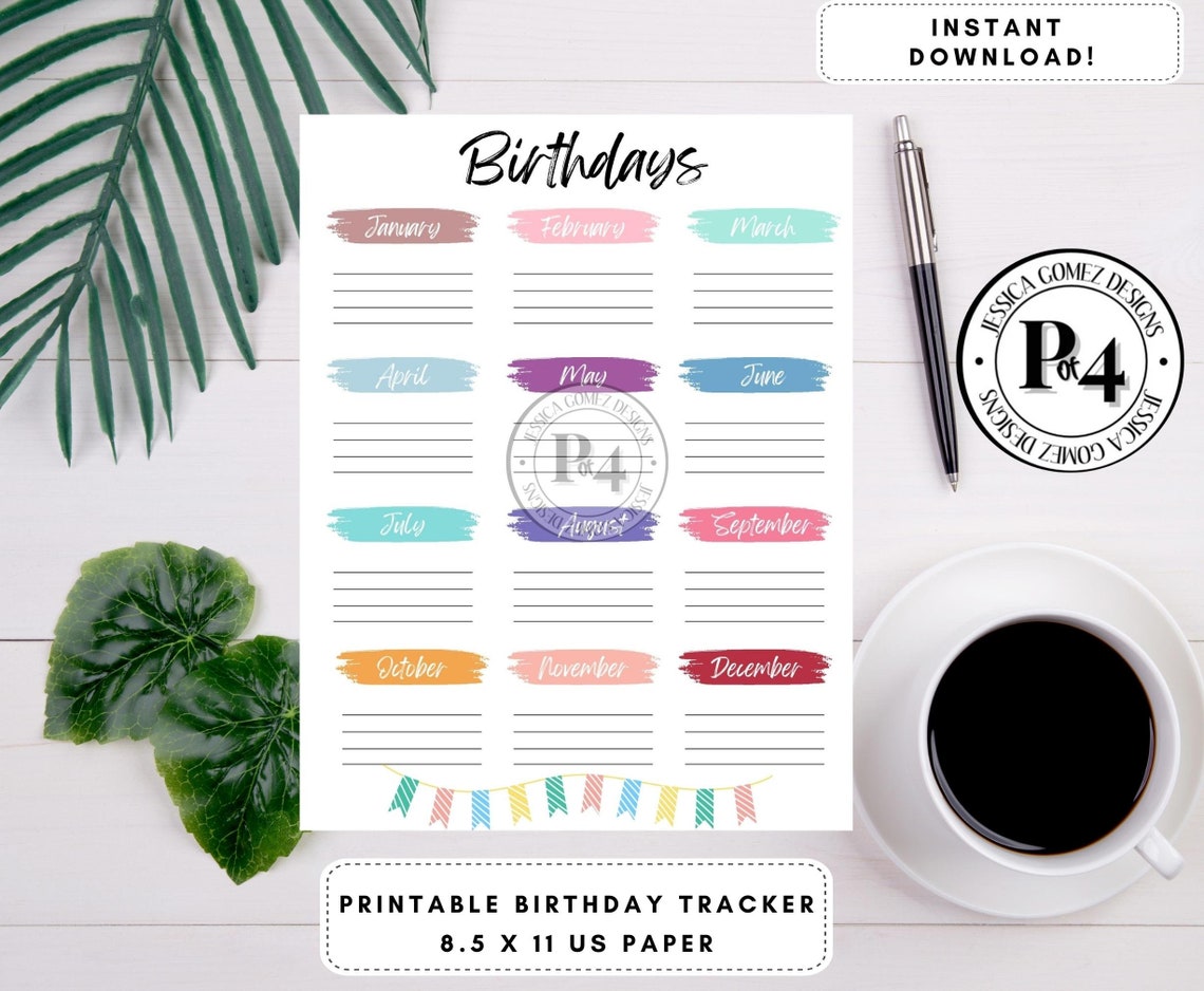 Colorful Birthday Tracker, Birthday List, Instant Download, PDF, JPEG ...