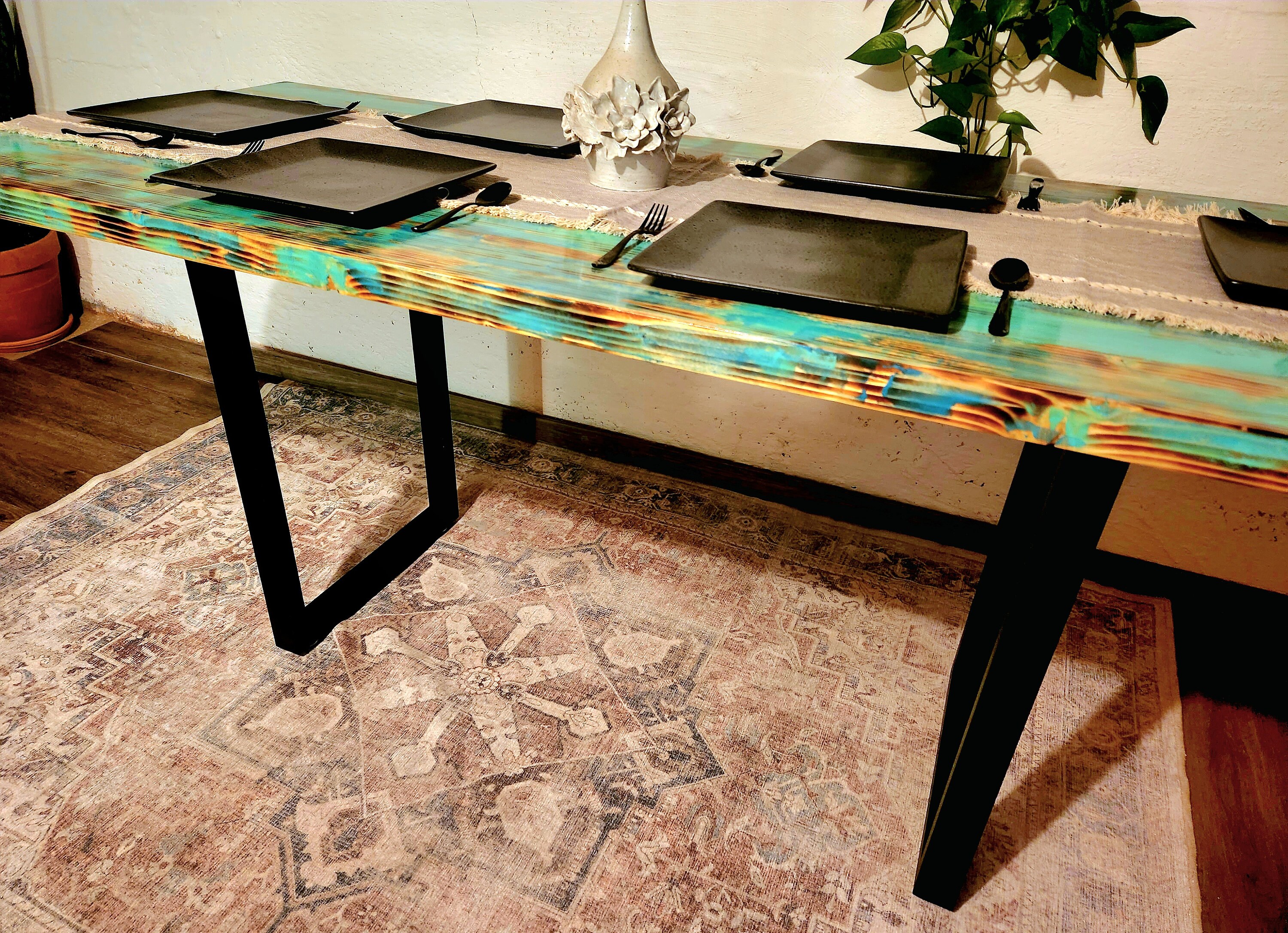 Turquoise Charred Dining Table - Etsy